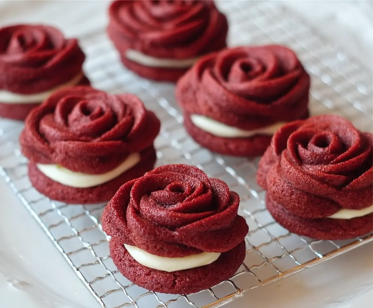 Red Velvet Rose Sandwich Cookies